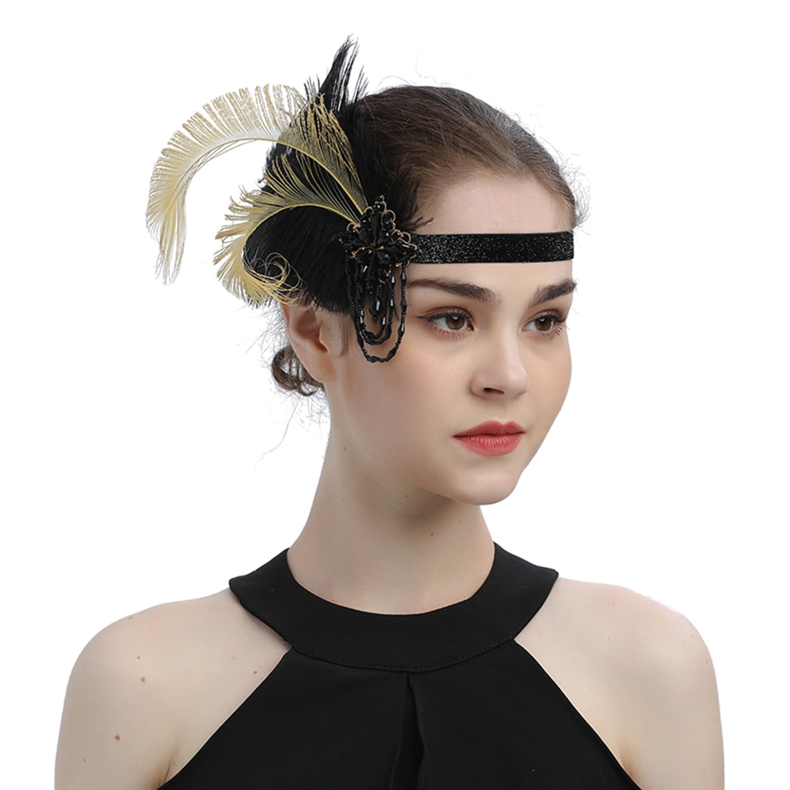 Miyuadkai Heardband 1920s Flapper Headband Black Feather Headpiece ...