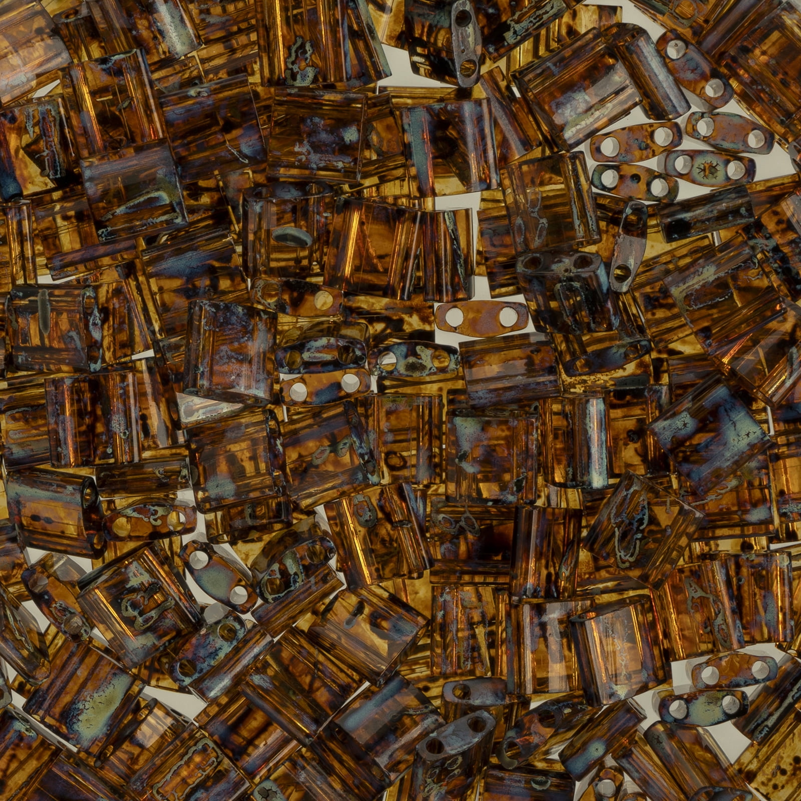 Miyuki 5x5mm TL-4502 Dark Topaz with Turquiose Picasso Transparent Tila ...