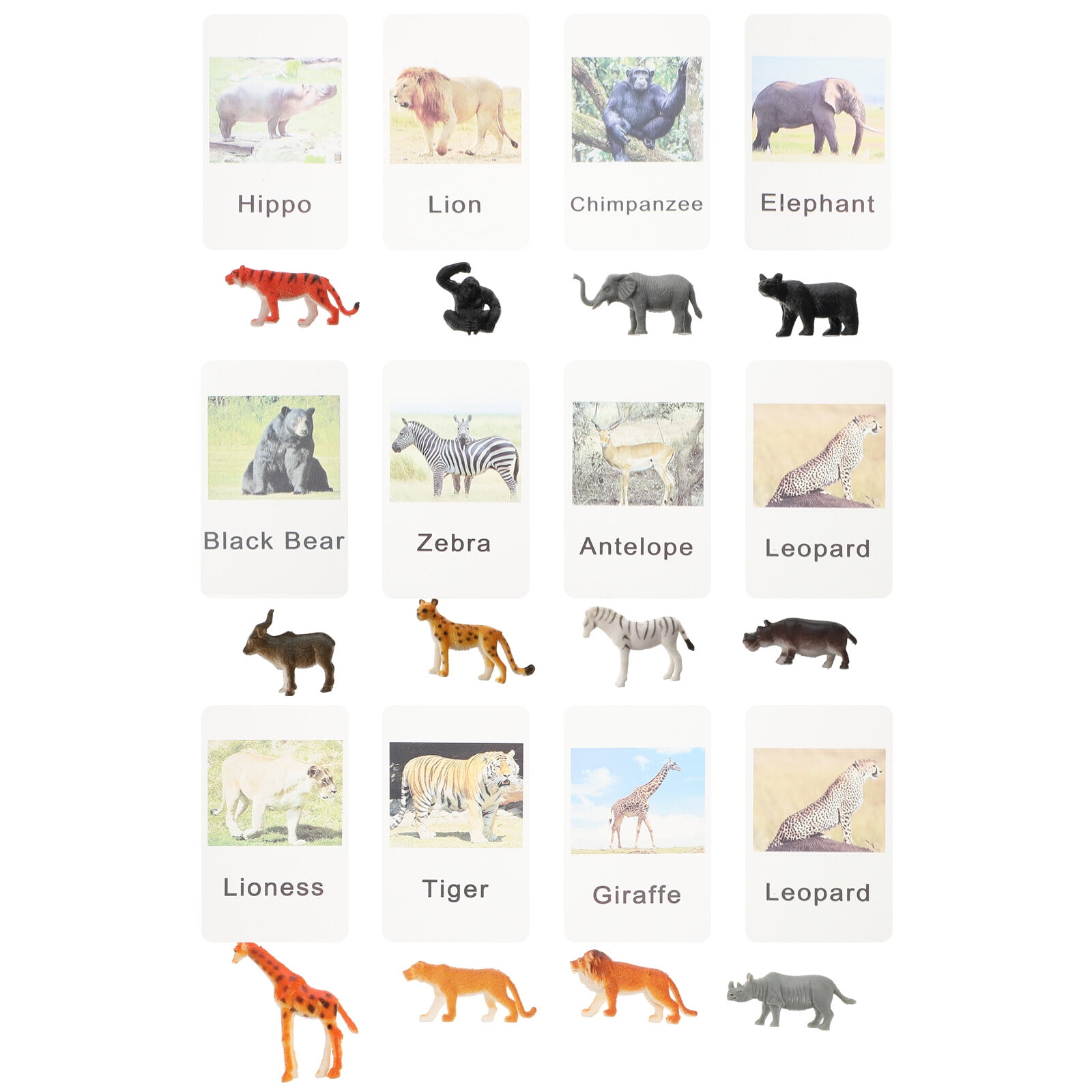 Mizh 1 Set Learning Words Animal Cards Toy Early Education Animal Model ...