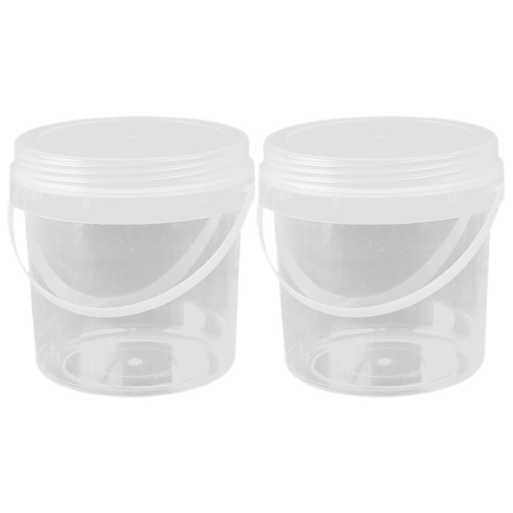 Mizh 2 pcs Clear Plastic Bucket with Handle Round Storage Bucket Food ...