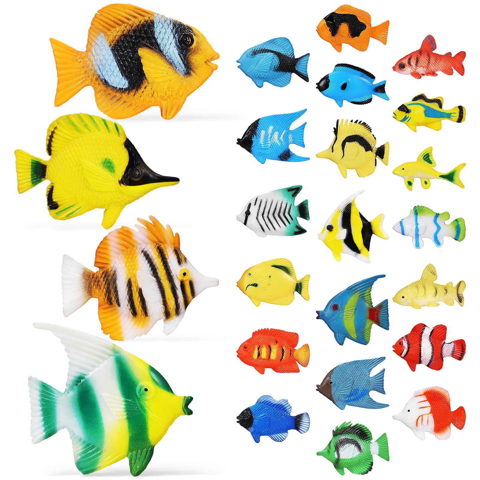 Mizh 24 Pcs Tropical Fish Toys Vivid Plastic Fish Models Preschool ...
