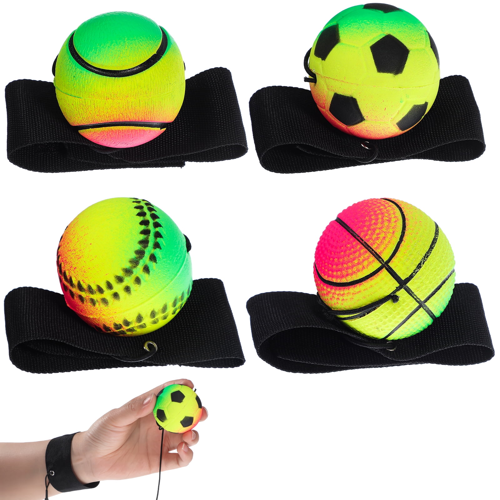 Mizh 4 Pcs Wrist Return Balls Exercise Rebound Balls Wristband Practice ...