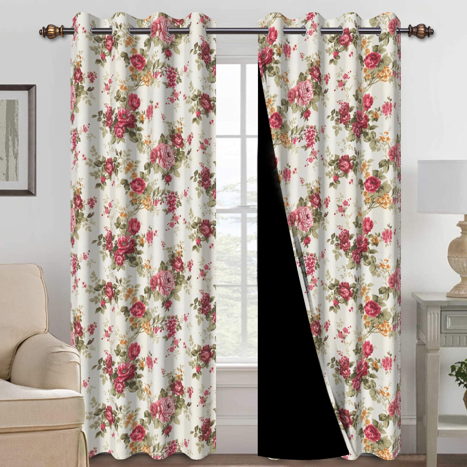 Mizhona Beige Blackout Curtains for Living Room Vintage Window Curtains ...