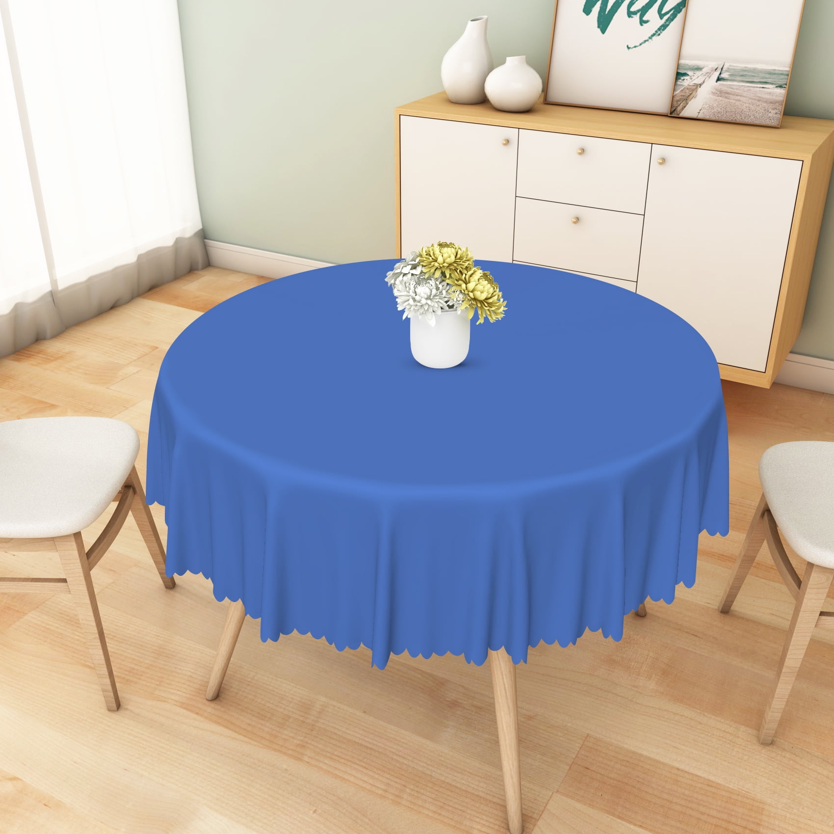 Mizhona Blue Round Tablecloths Waterproof Washable Polyester Blue Table ...