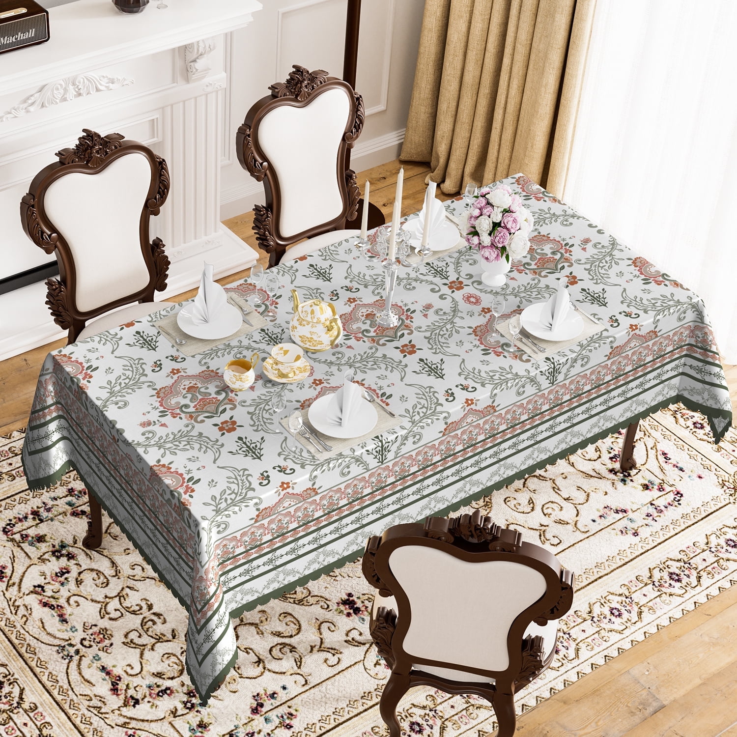 Mizhona Retro Boho Tablecloth Rectangle,Vintage French Bohemian Table ...