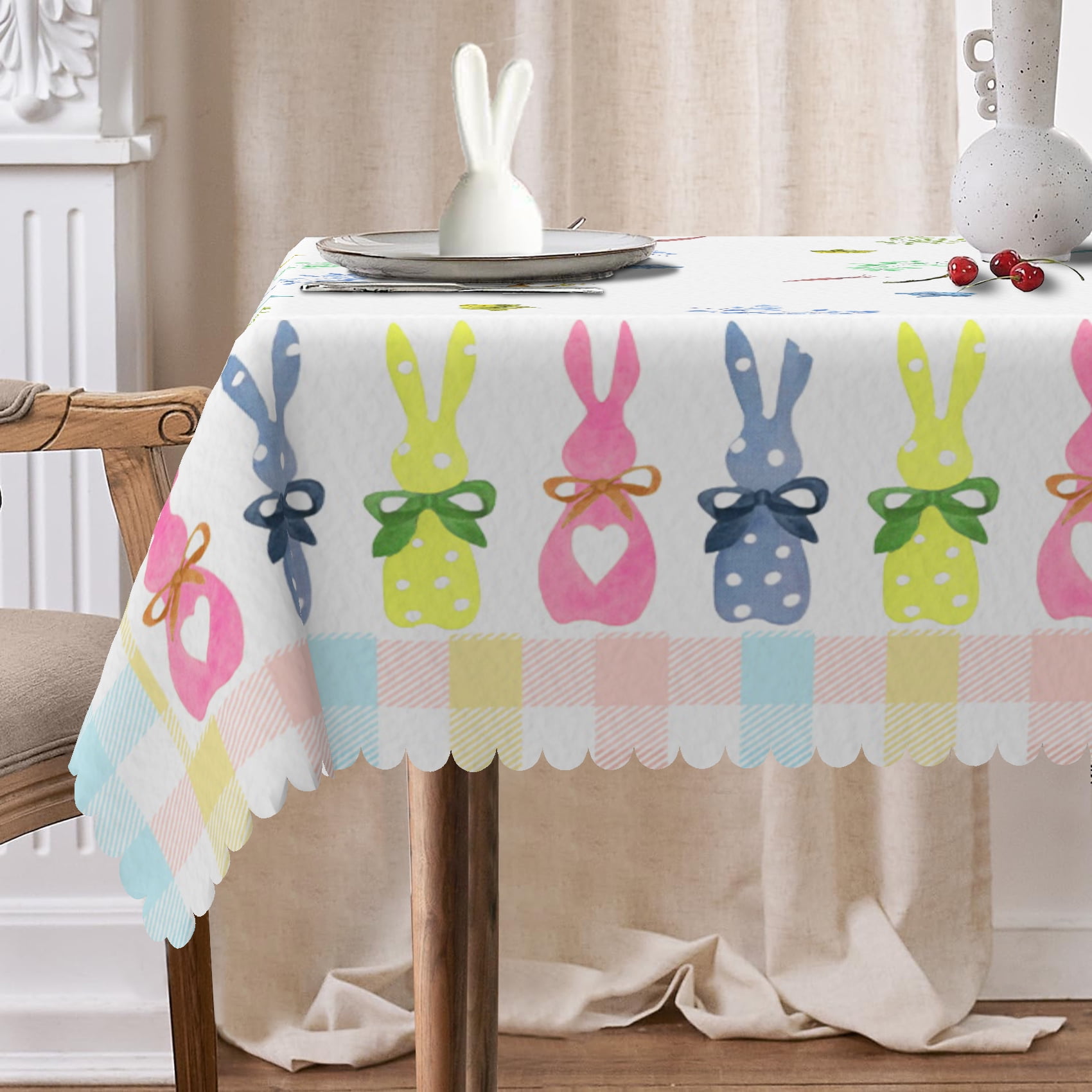 Mizhona Easter Colorful Bunny Rectange Tablecloth Rabbits Table Cloth ...
