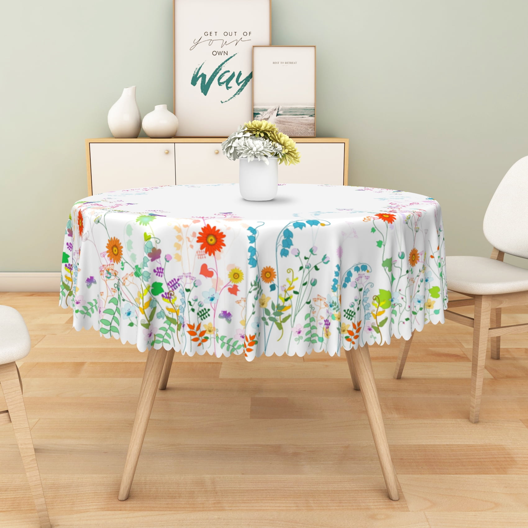 Mizhona Floral Tablecloths for Round Table,Colorful Rustic Table Cloth ...