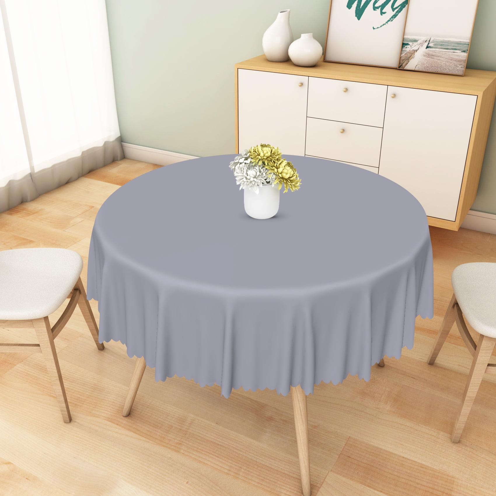Mizhona Grey Round Tablecloths Waterproof Washable Polyester Grey Table ...