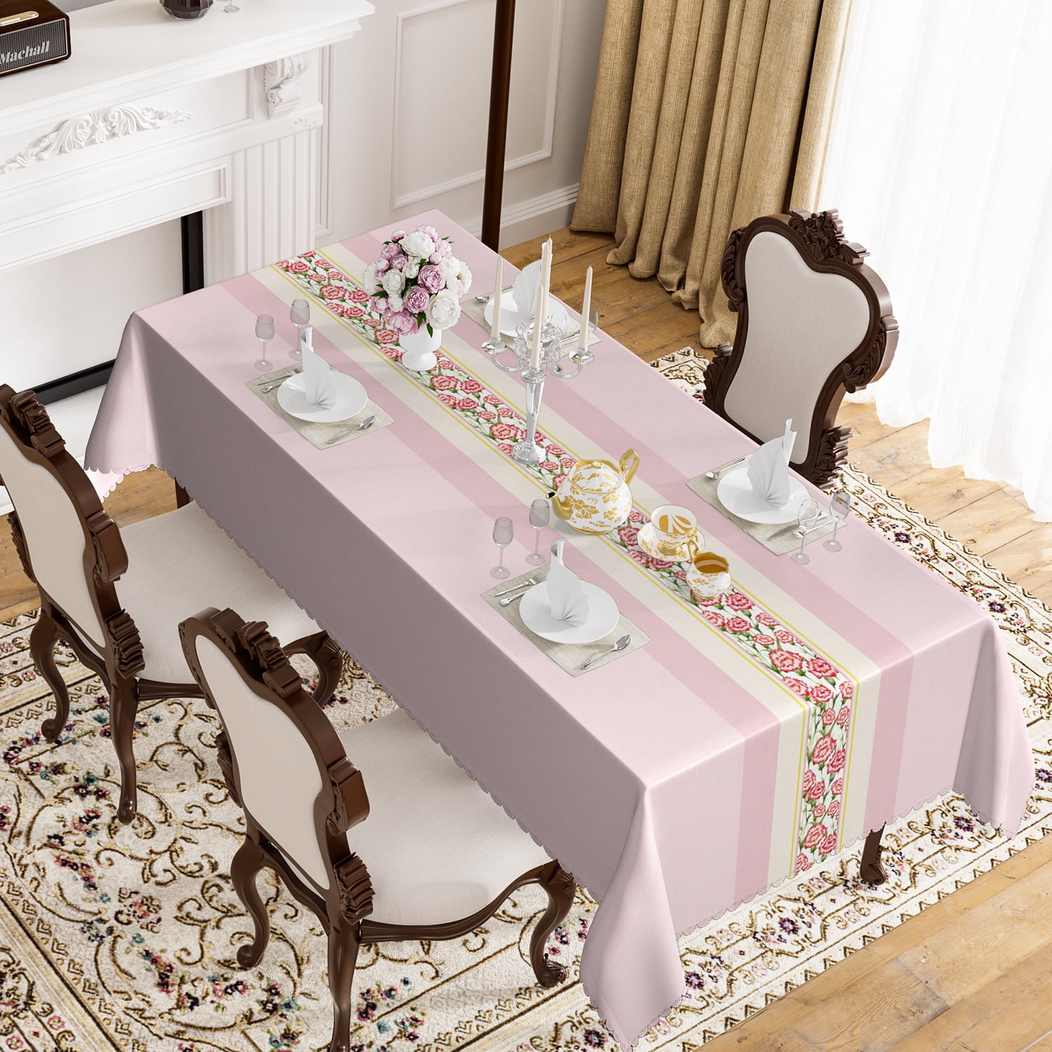 Mizhona Pink 170GSM Tablecloth Rectangle,Red Floral Table Cloth for ...