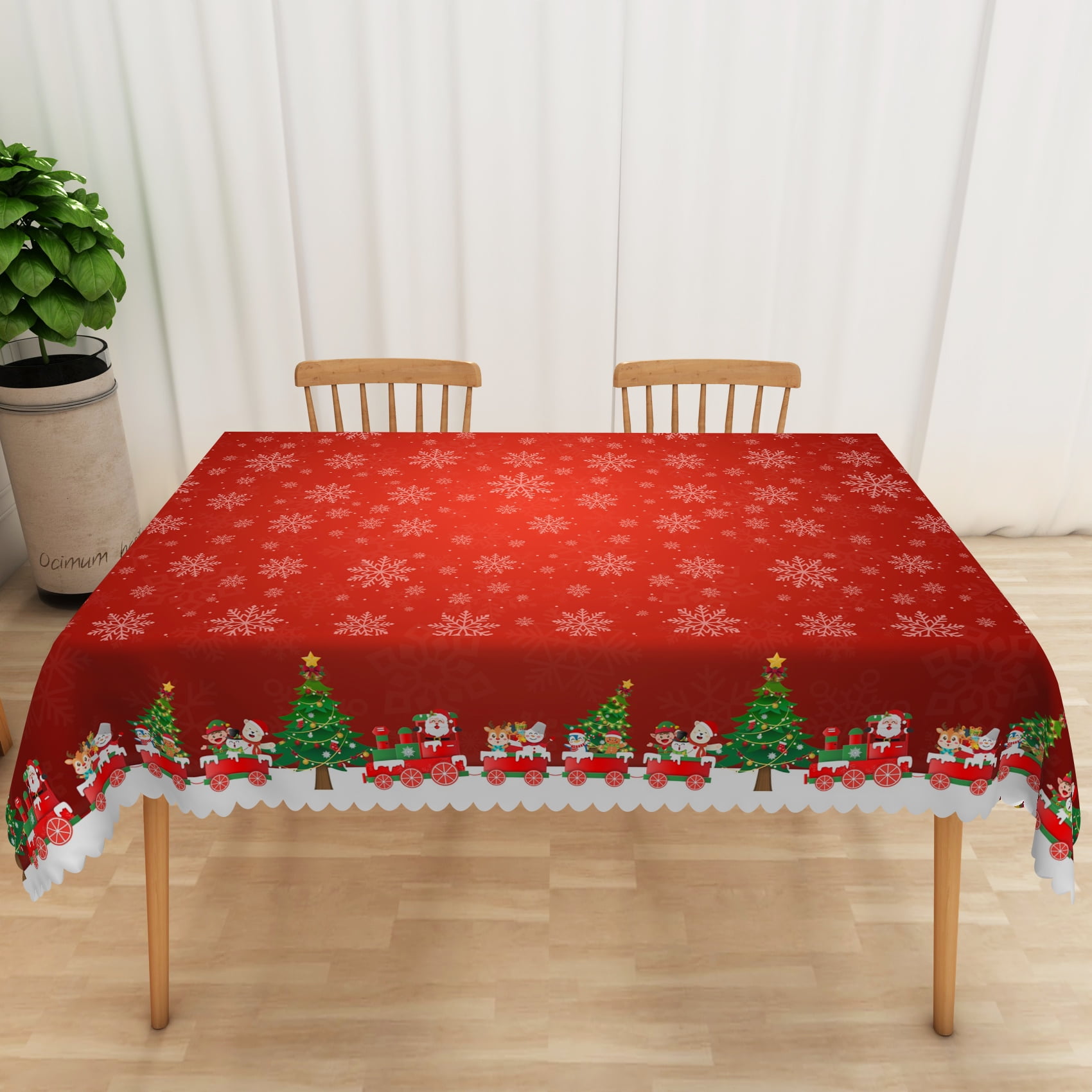 Mizhona Red Christmas Tablecloths for Rectangle Tables Snowflake and ...