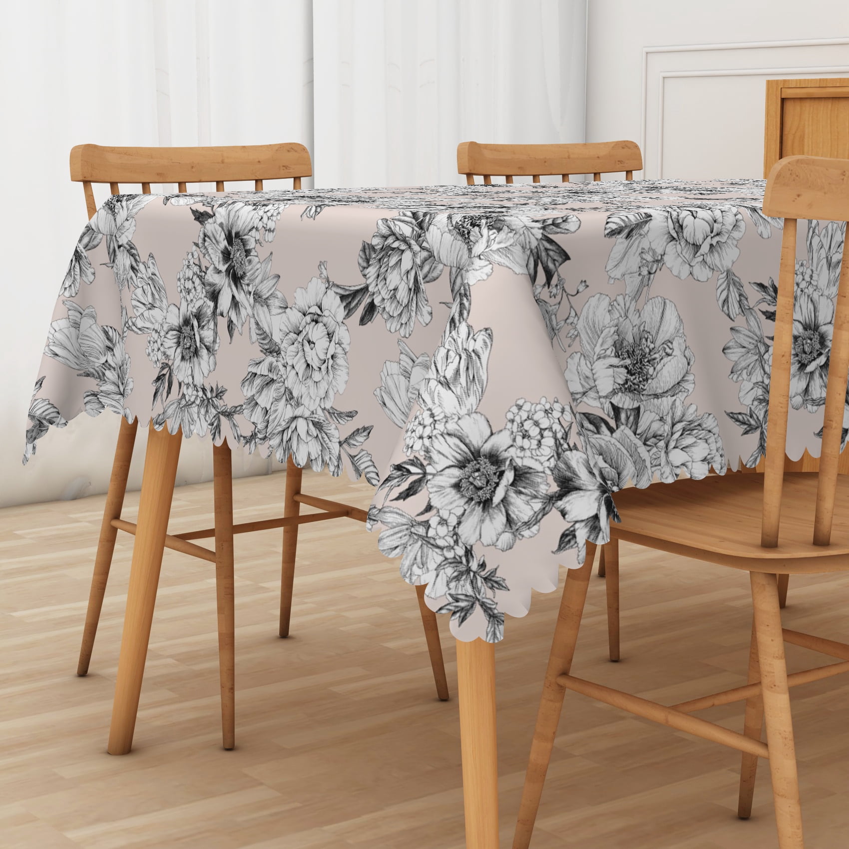 Mizhona Rustic Floral Rectangle Tablecloth for Table Gray Flowers in ...