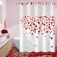 Ikfashoni Hookless Shower Curtain with Snap in Liner,Cream Waffle Weave ...