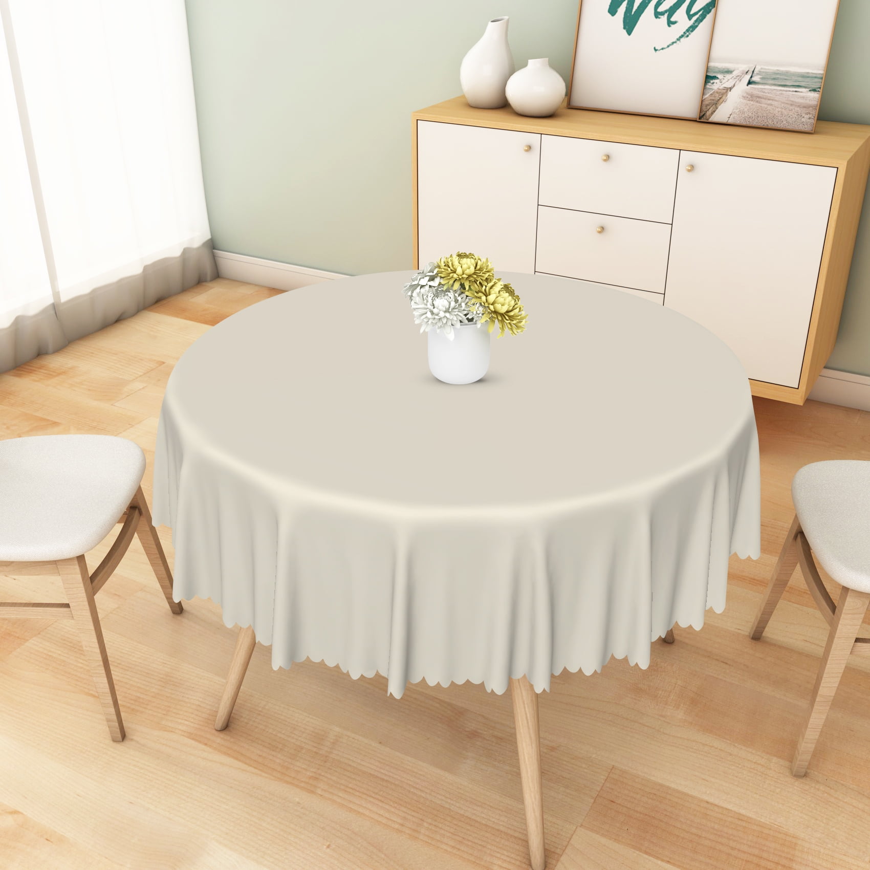 Mizhona White Round Tablecloths Waterproof Washable Polyester White ...