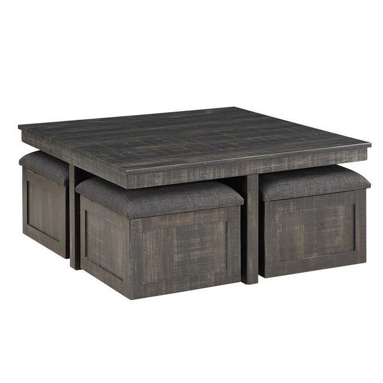 Mizo 1 End Table & 4 Nesting Ottomans Coffee Table Set, Gray Oak - 6 ...