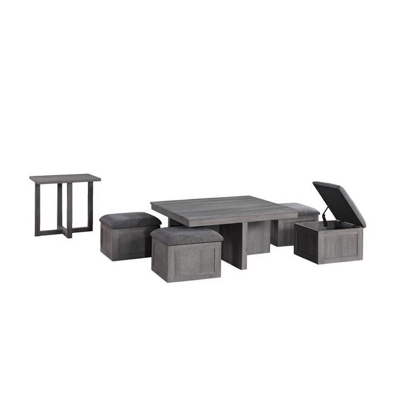 Mizo 1 End Table & Nesting Ottomans Coffee Table Set, Smooth Gray - 6 ...