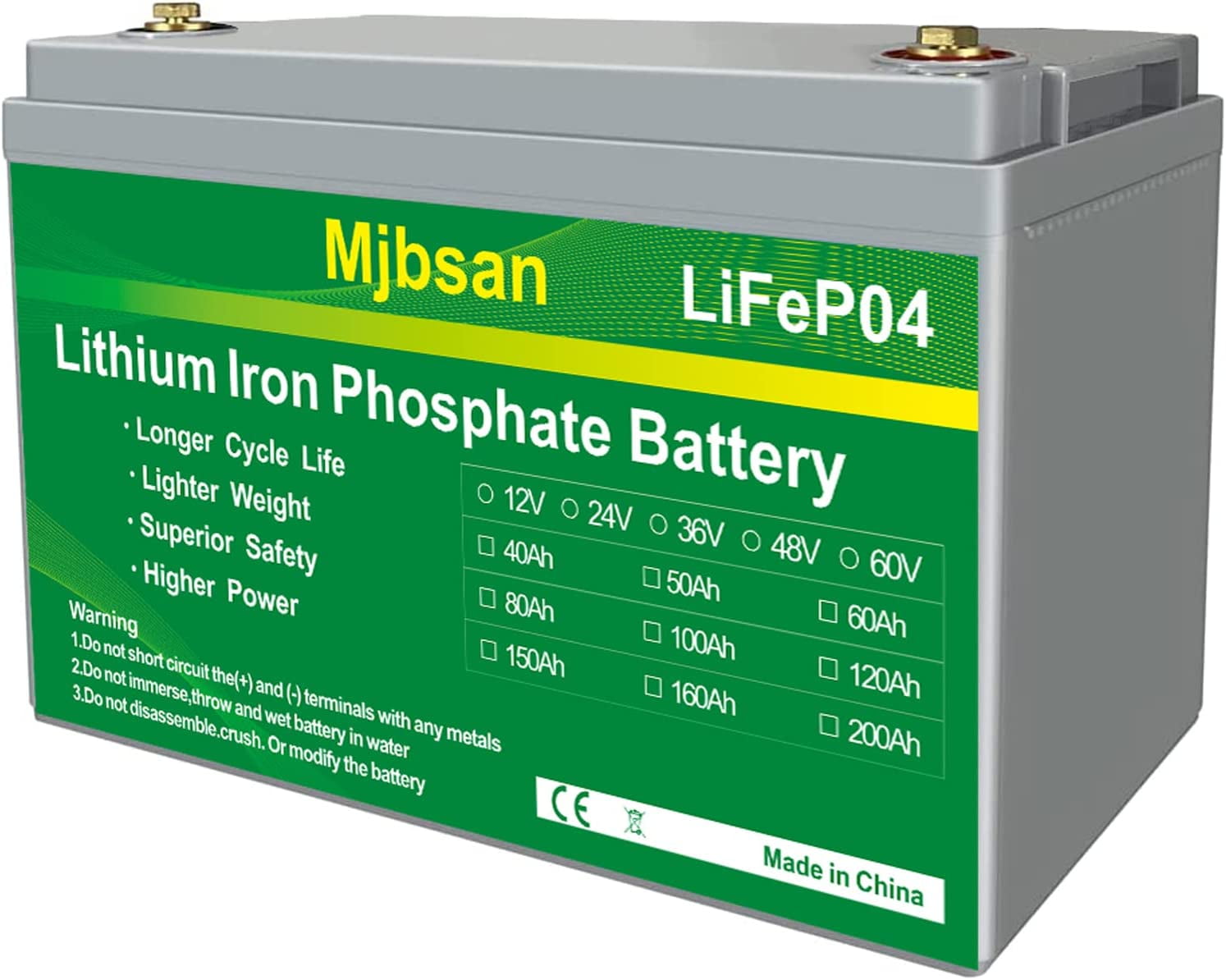 Mjbsan LiFePO4 12V 100AH Battery with Large Lithium Cell and Deep Cycle ...
