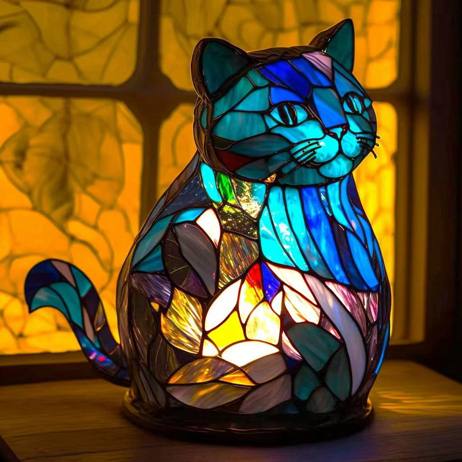 Mjers 2025 New Cat Lamp, Stained Glass Cat Lamp, Bigfoot Lamp, Retro ...