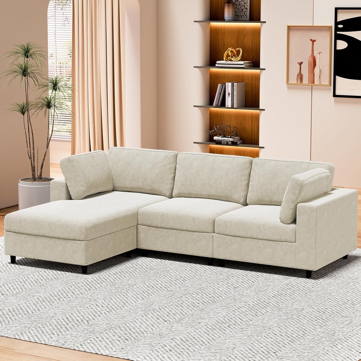 Mjkone 106" L Shaped Sectiona Couch, Upgraded Linen Fabric Sectional ...