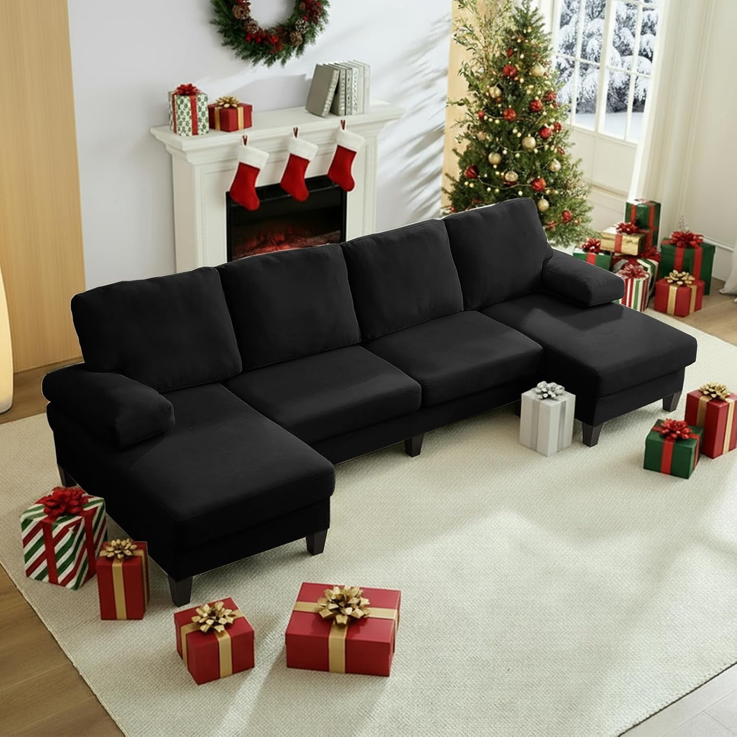 Mjkone 110" Width Sectional Couches with Chaises, U Shaped Cloud Sofa ...