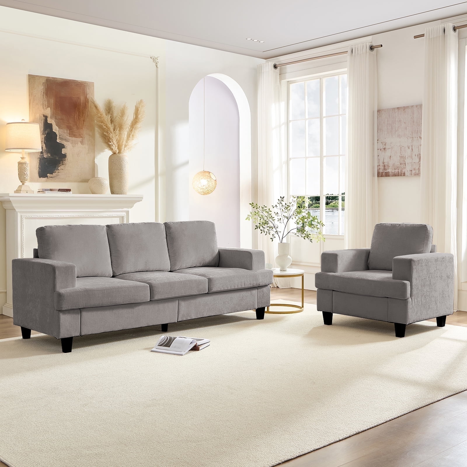 Mjkone 2-Piece Living Room Furniture Sets, Chenille Couch and Loveseat ...