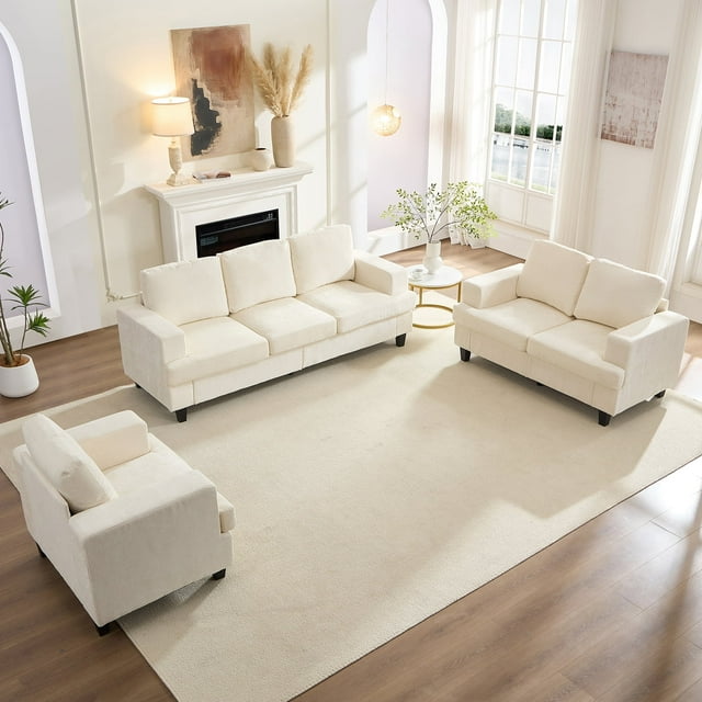 Mjkone 3 Piece Living Room Furniture Sets, Chenille Couch and Loveseat ...