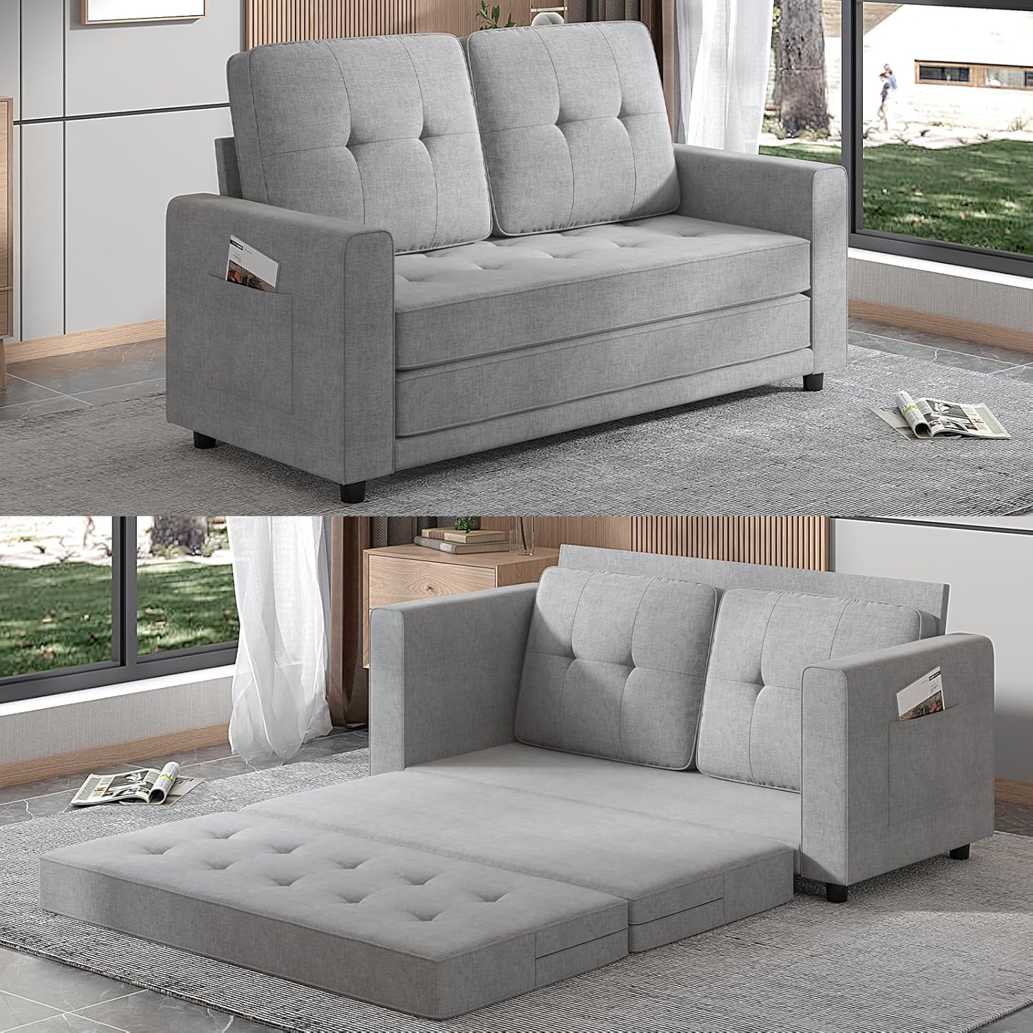 Mjkone 3-in-1 Loveseat, Tri-Fold Multi-Function Sleeper Sofa Bed ...
