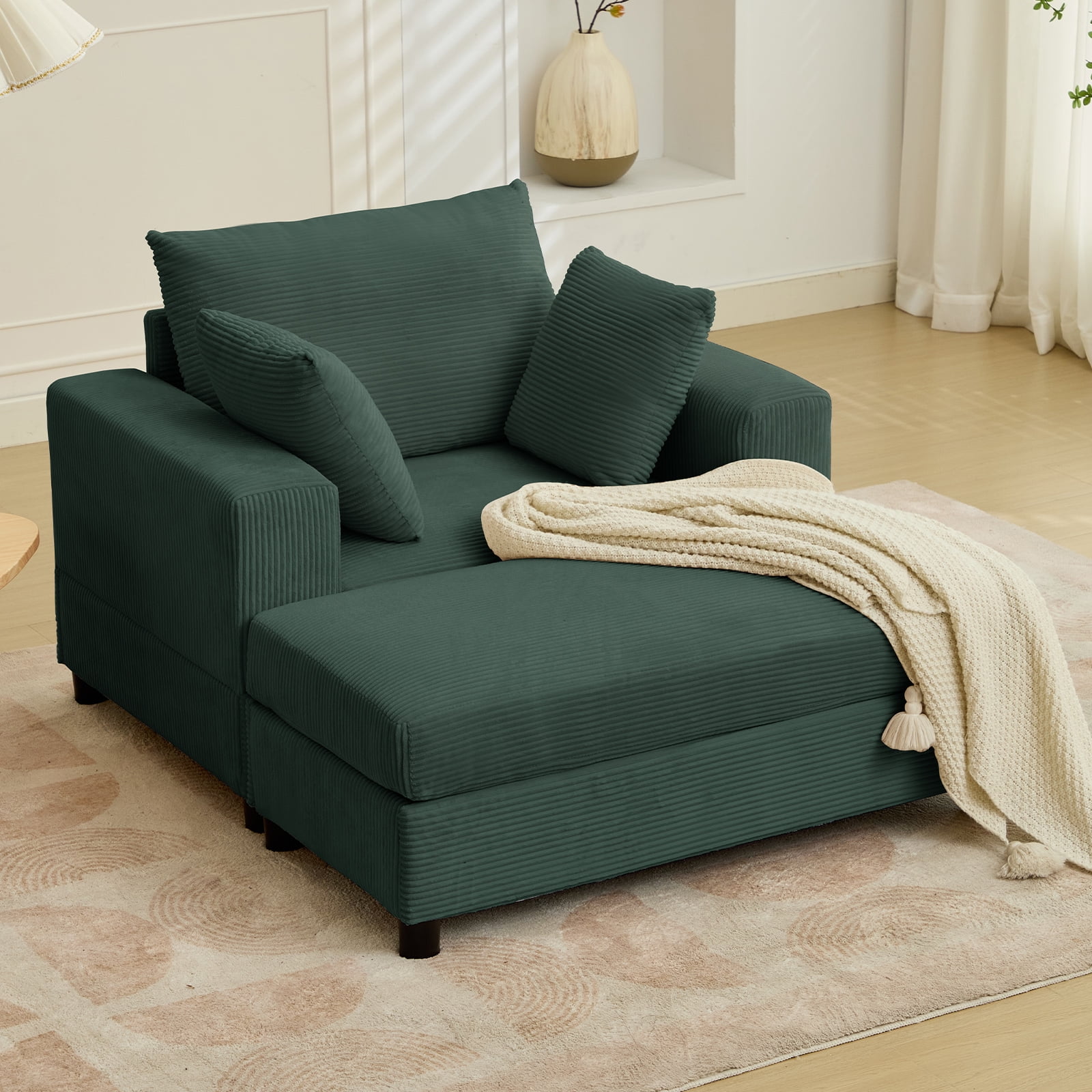 Mjkone 43 Inch Oversized Chaise Lounge with Moveable Ottoman Indoor ...