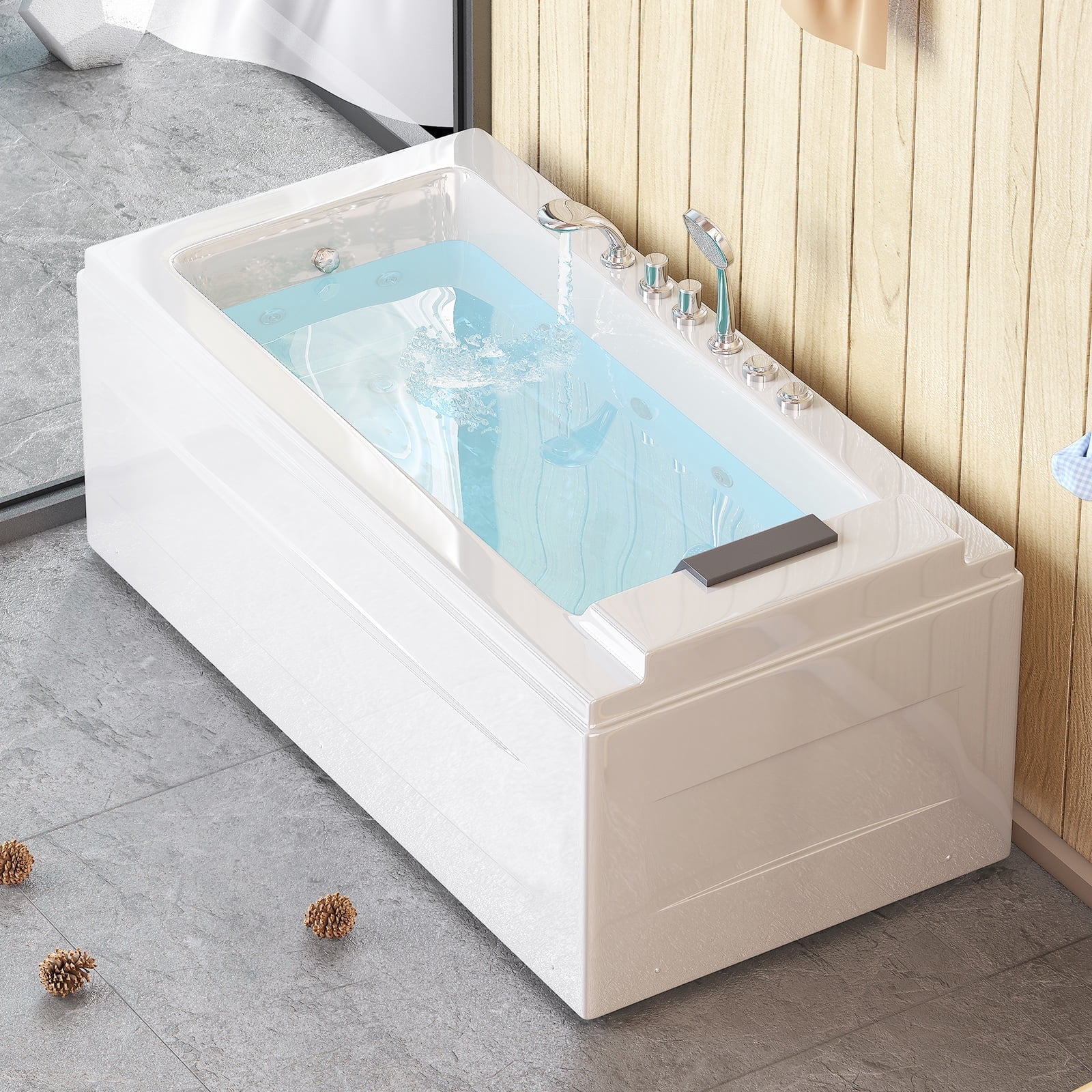 "Mjkone 59"" Electric Jacuzzi, Rectangular Jetted Soaking Tub with Slip ...