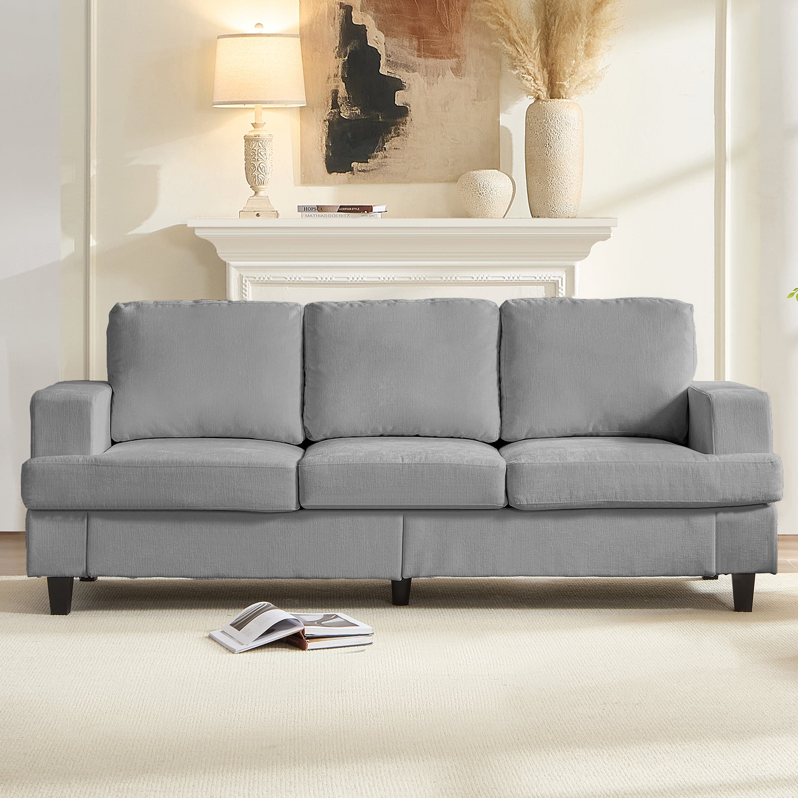 Mjkone 82" Corduroy 3-Seater Sofa Couch, Deep Seat Couches with Square ...