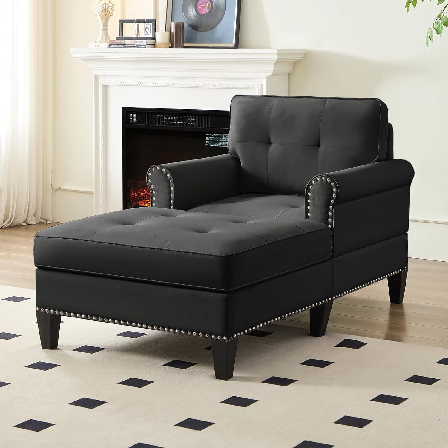 Mjkone Chaise Lounge Indoor, Modern Linen Upholstered Chaise with ...
