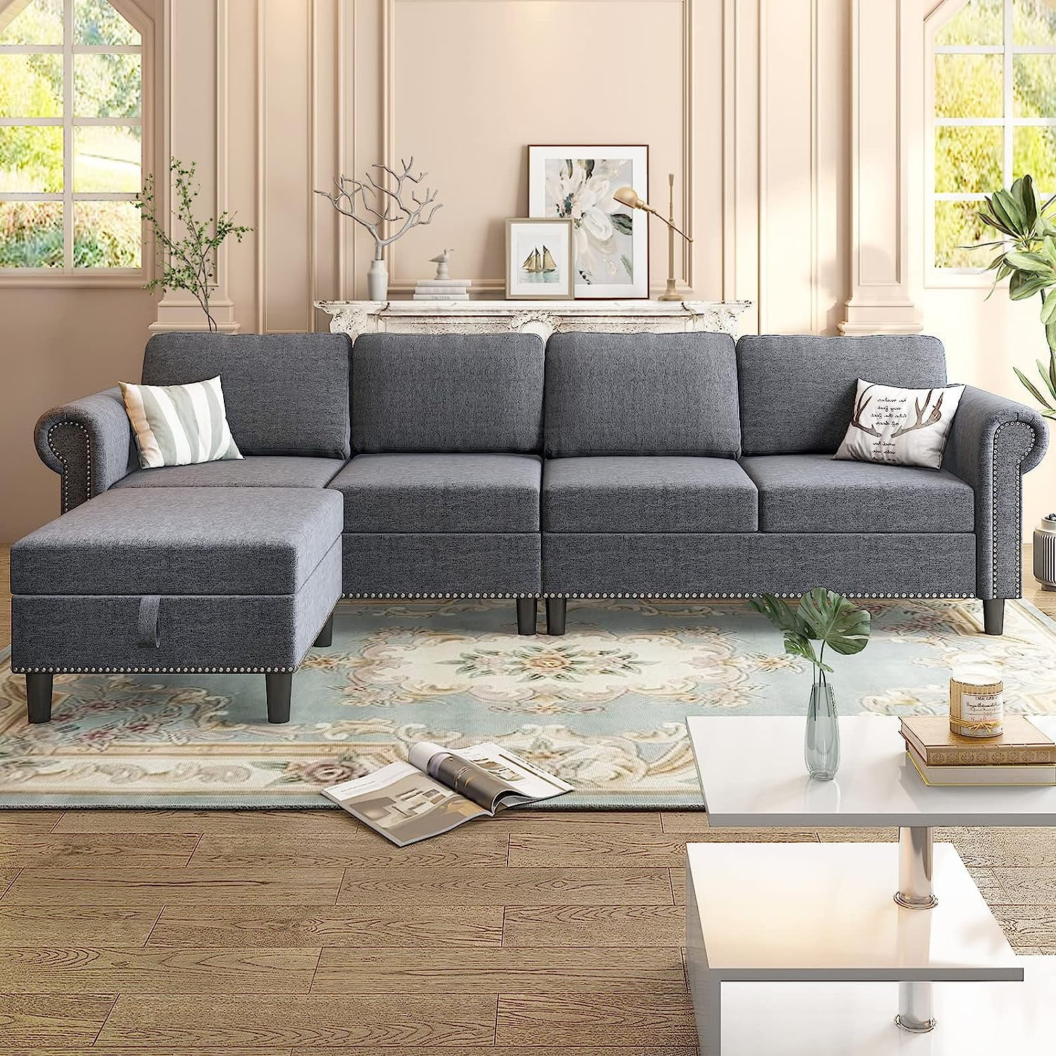Mjkone Modern Small L-Shaped Sofa Set with Storage Ottoman for ...