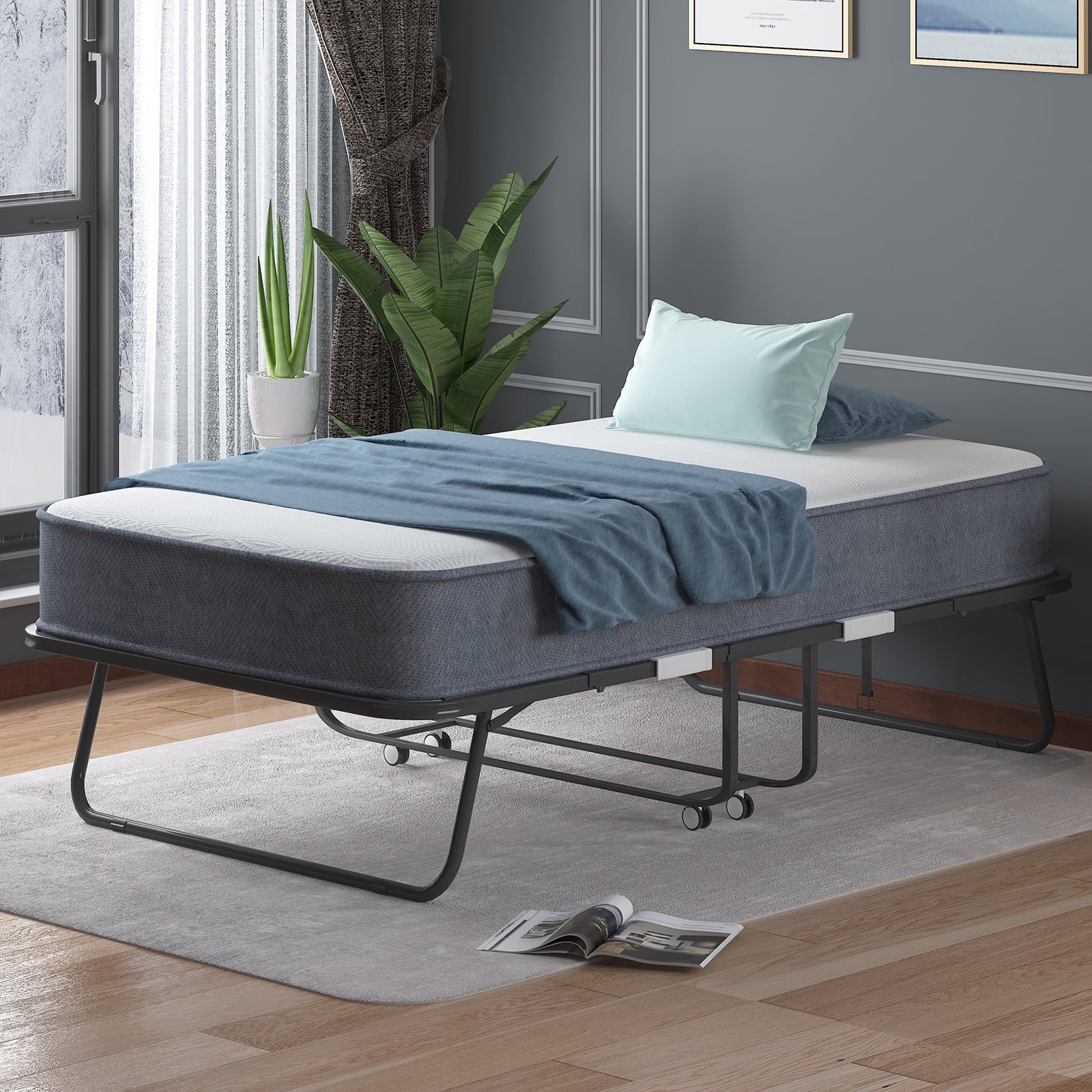 Mjkone Twin Size Folding Bed with Mattress, Portable, Space Saving, 360 ...