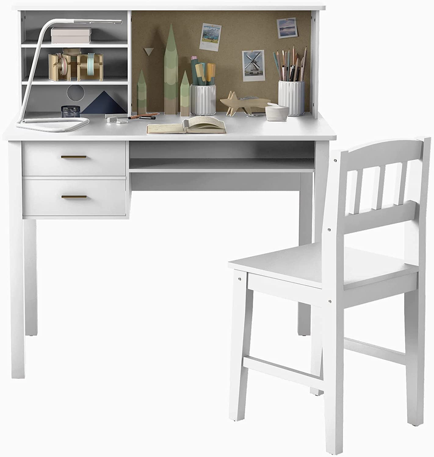Mjkone Kids School Desk Set, Wooden Study, Reading & Writing Table with ...