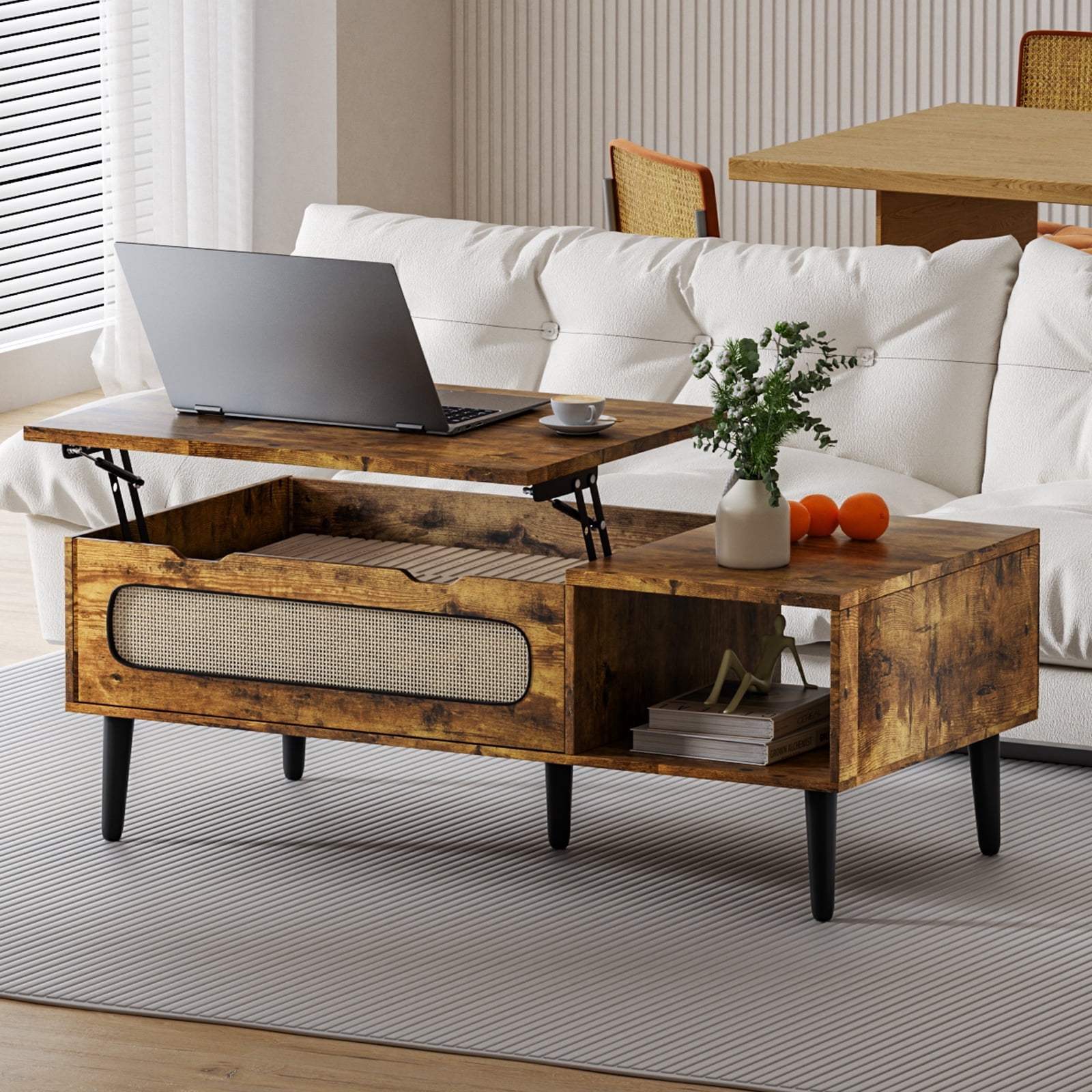 Mjkone Lift Top Coffee Table with Shelves, Storage Lift Tabletop Dining ...