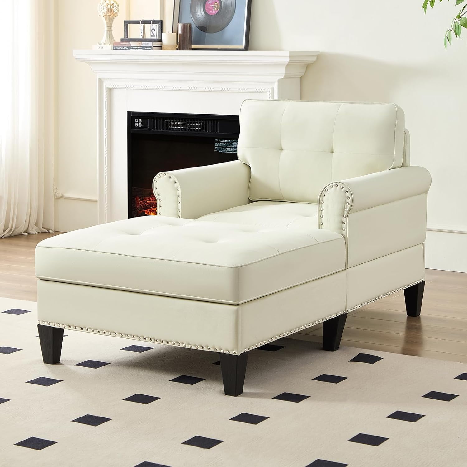 Mjkone Linen Chaise Lounge with Tufted Back, Upholstered Sleeper Sofa ...