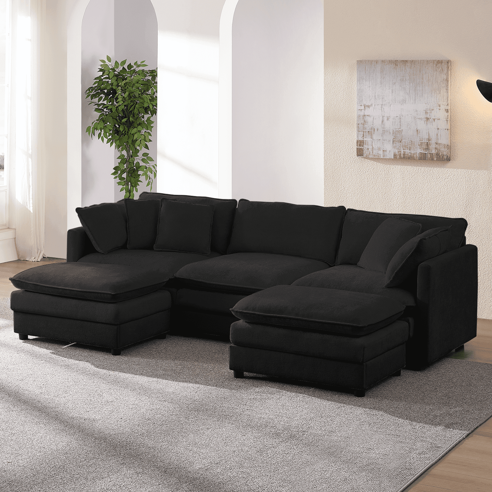 Mjkone U-Shaped Sectional Sofa with Ottoman, Modular Couch - 5-Seater ...