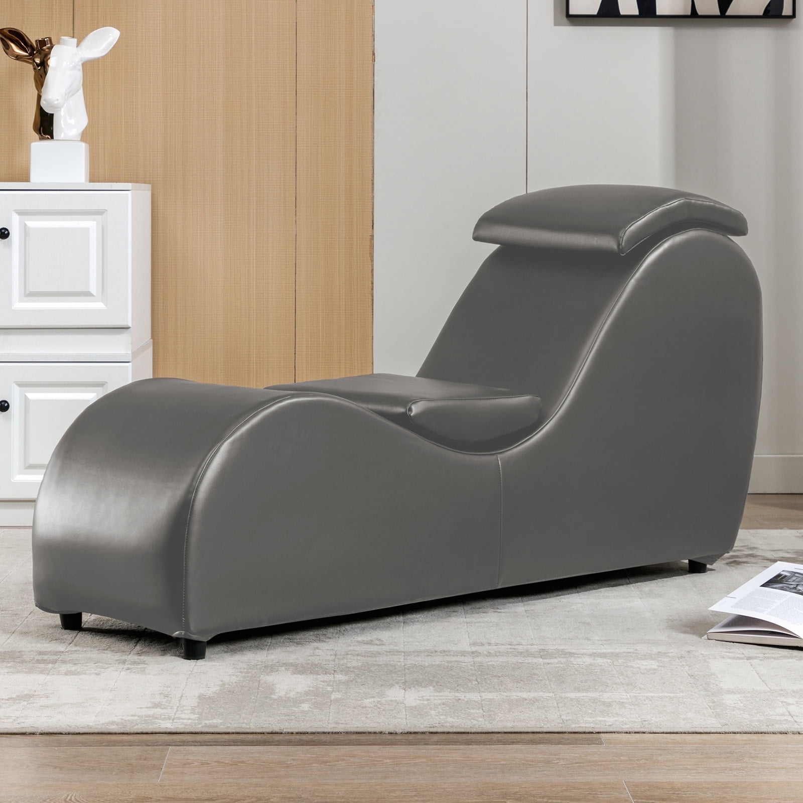 Mjkone PU Leather Yoga Chair, Ergonomic Curved Chaise Lounge for ...