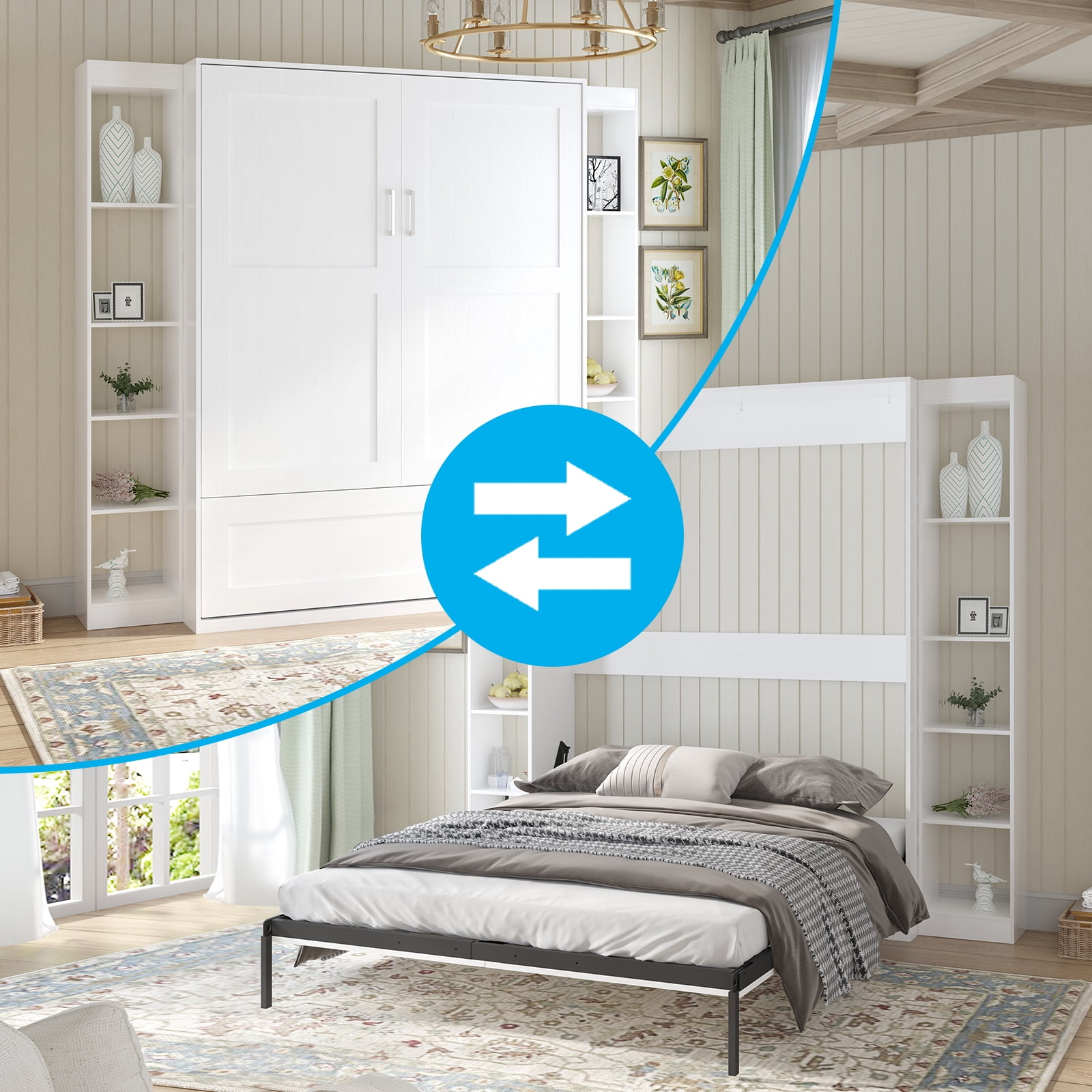 Customer reviews for Mjkone Queen Murphy Bed with 2 Side Cabinet ...