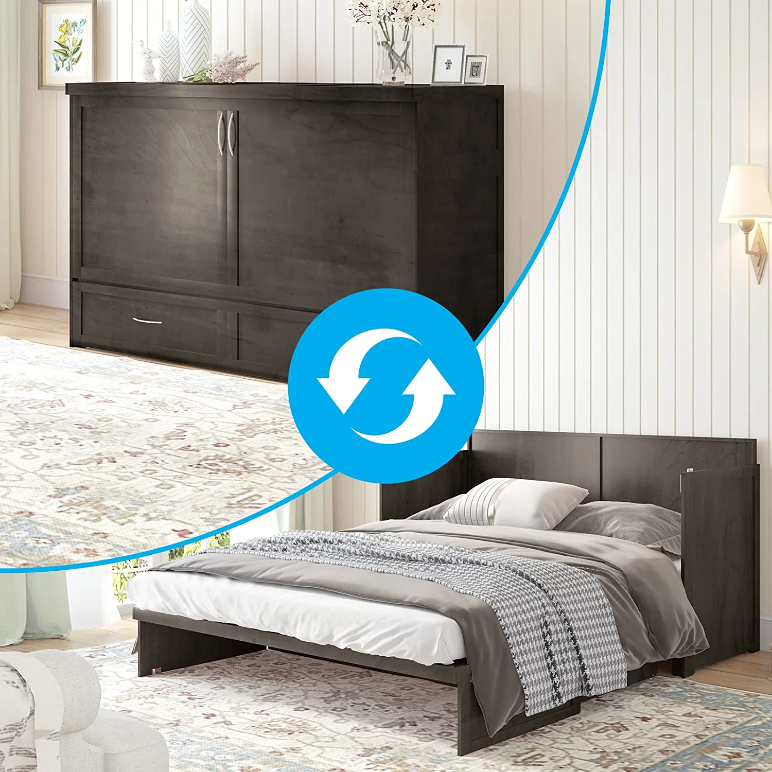 Mjkone Queen Size Storage Hideaway, Murphy Cube Cabinet Bed with USB ...