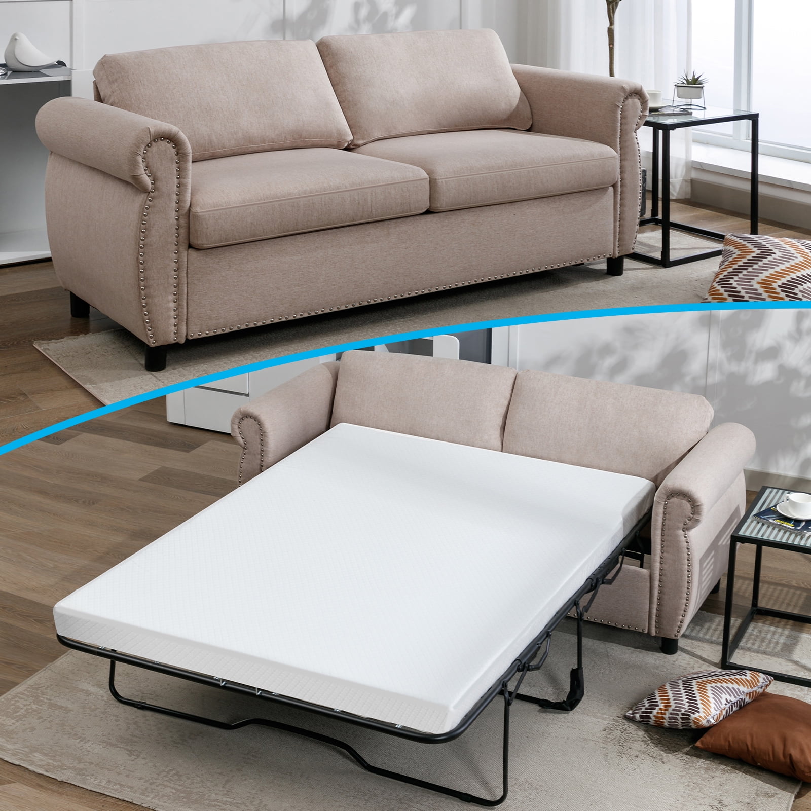 Mjkone Queen Size Pull Out Convertible Couch Sleeper Sofa Bed with ...