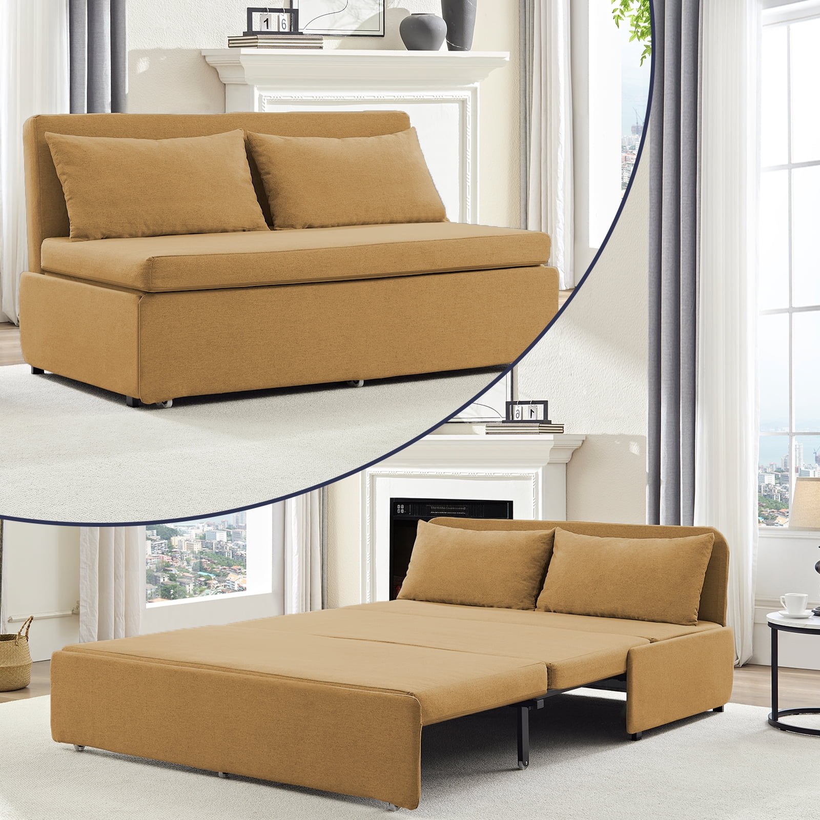 Mjkone Queen Size Convertible Sofa Bed, Modern Pull Out Linen Sleeper ...