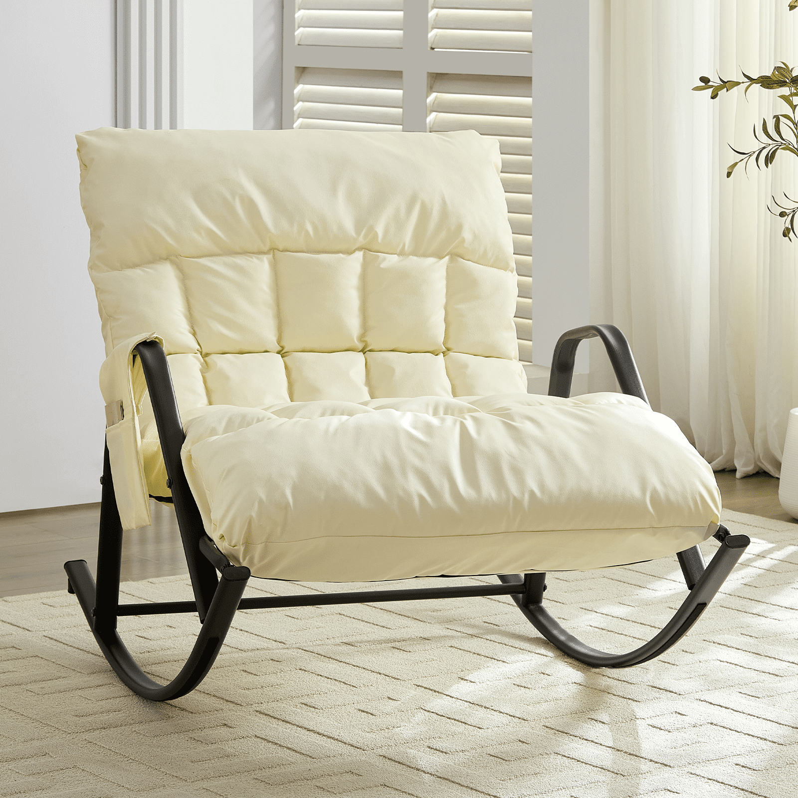Mjkone Rocking Chair with Adjustable Back, Oversized Rocker Chairs with ...
