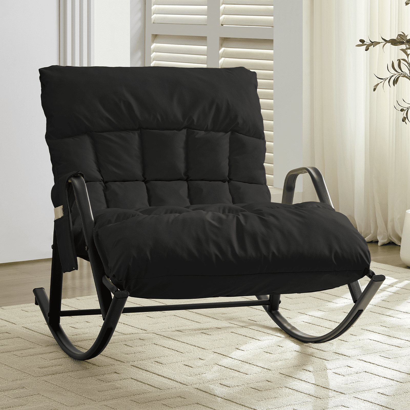 Mjkone Rocking Chair with Adjustable Back, Oversized Rocker Chairs with ...