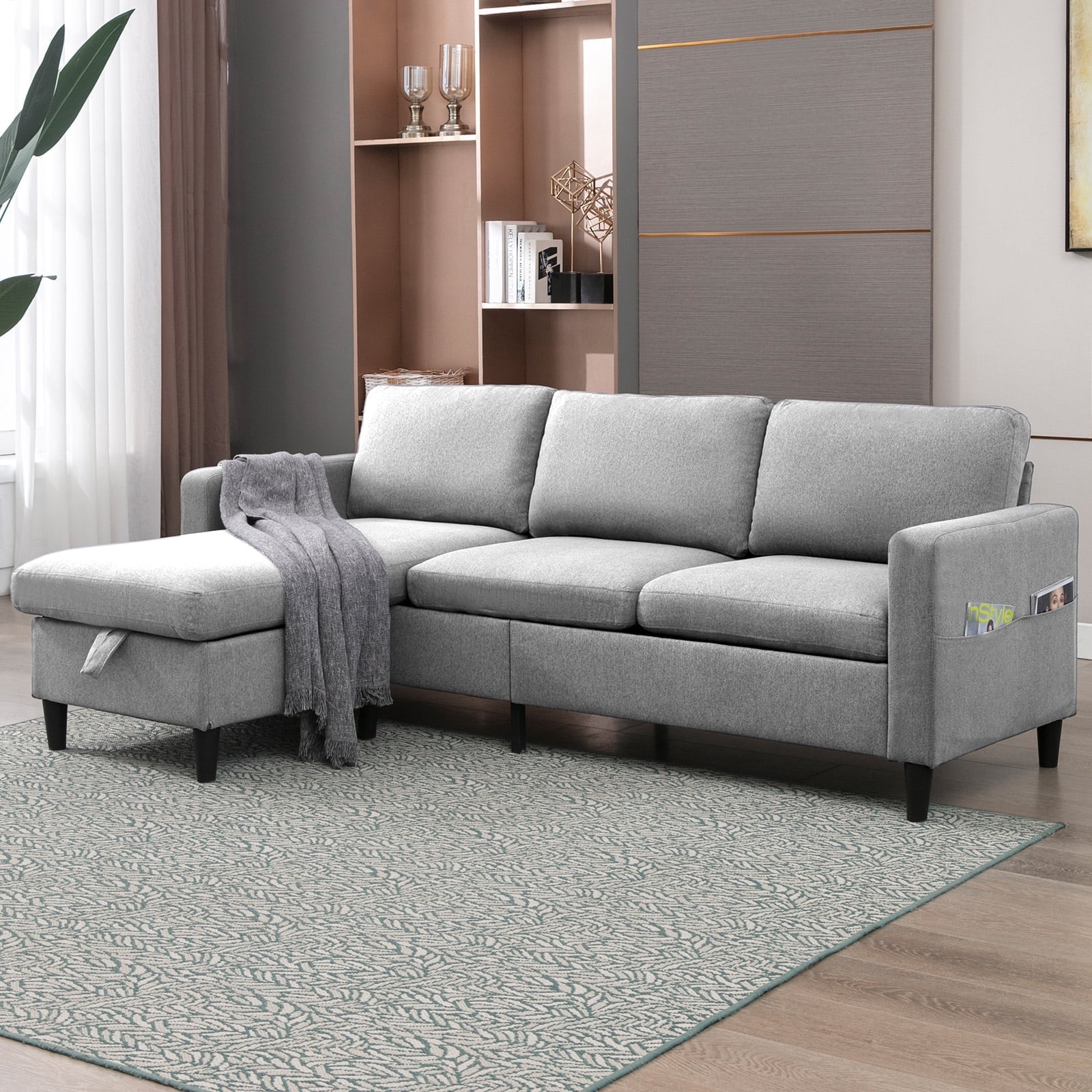 "Mjkone Sectional Sofa Couch (86"" W) with Ottoman, Reversible Chaise ...