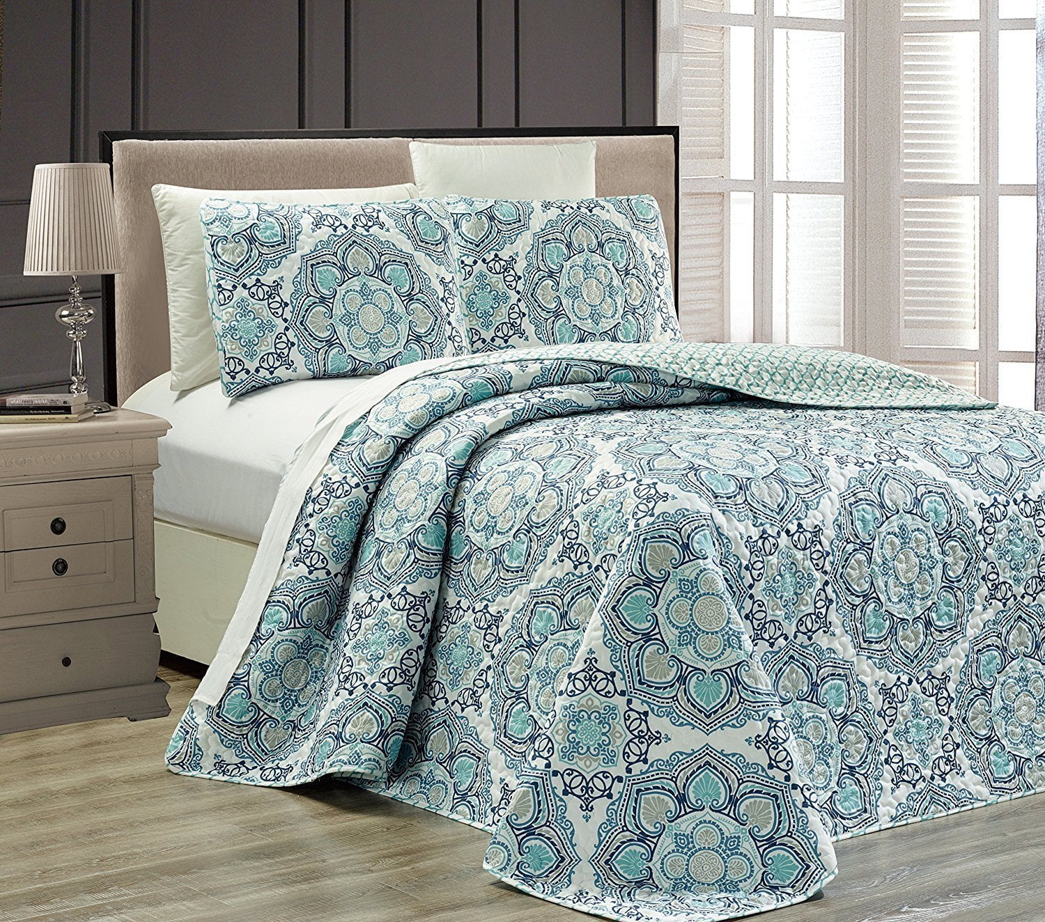 Mk Collection 3pc King Oversize Reversible Quilted Bedspread Set Floral ...
