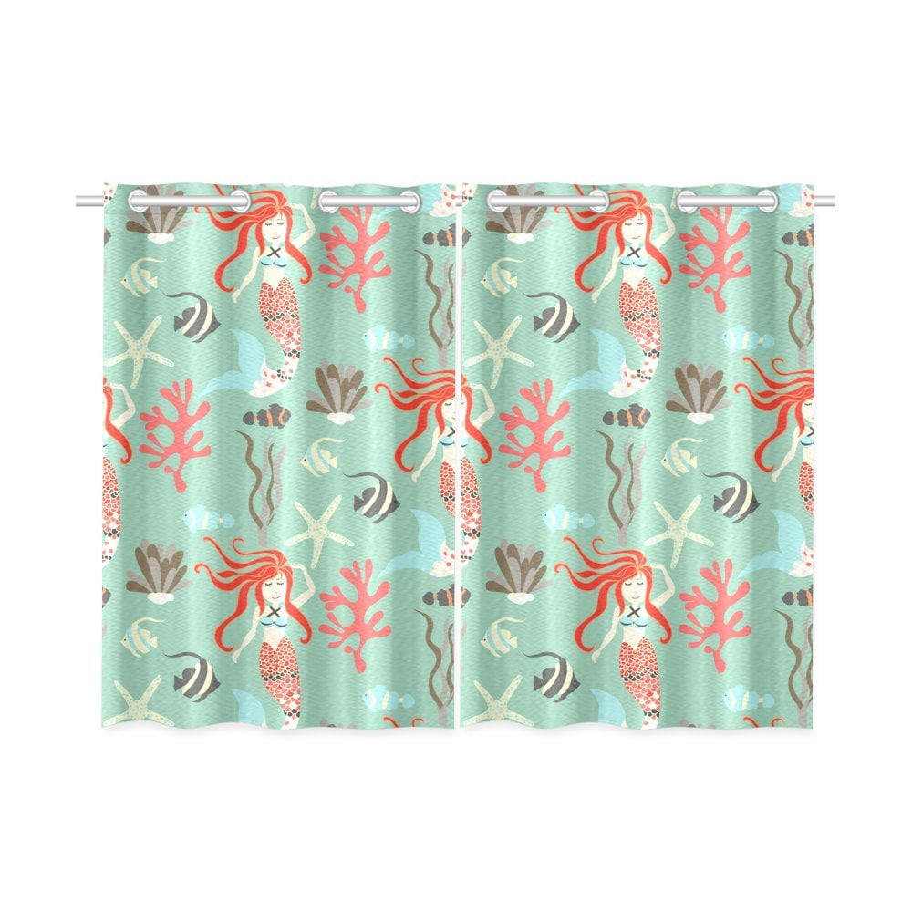 Mkhert Mermaid Pattern Blackout Window Curtain Kitchen Curtain 26X39 ...