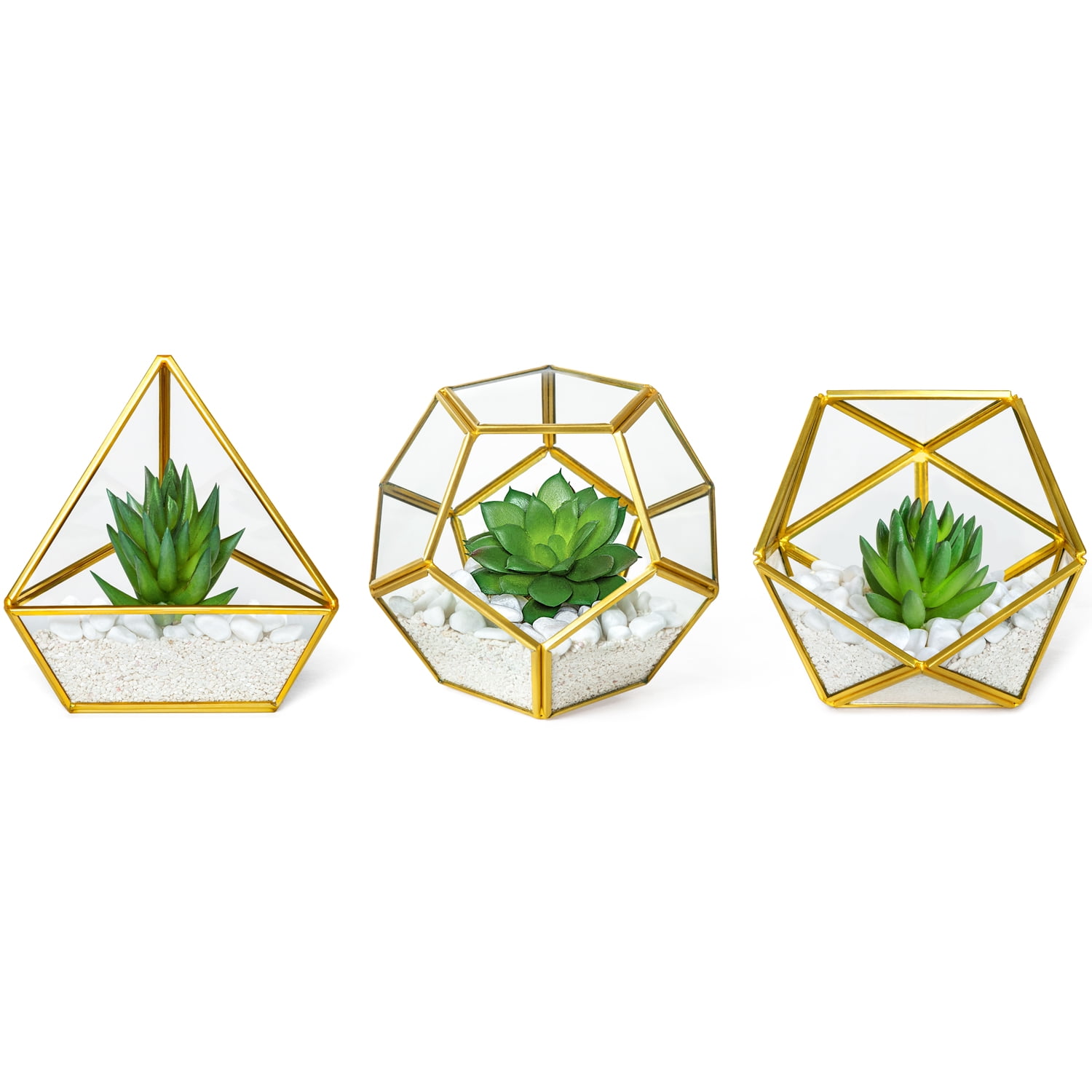 Mkono 3 Pack Mini Artificial Succulents in Geometric Glass Terrarium ...