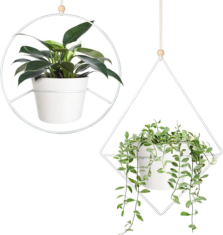 Mkono Boho Metal Hanging Planter with Plastic Pots, Set of 2 , Modern ...