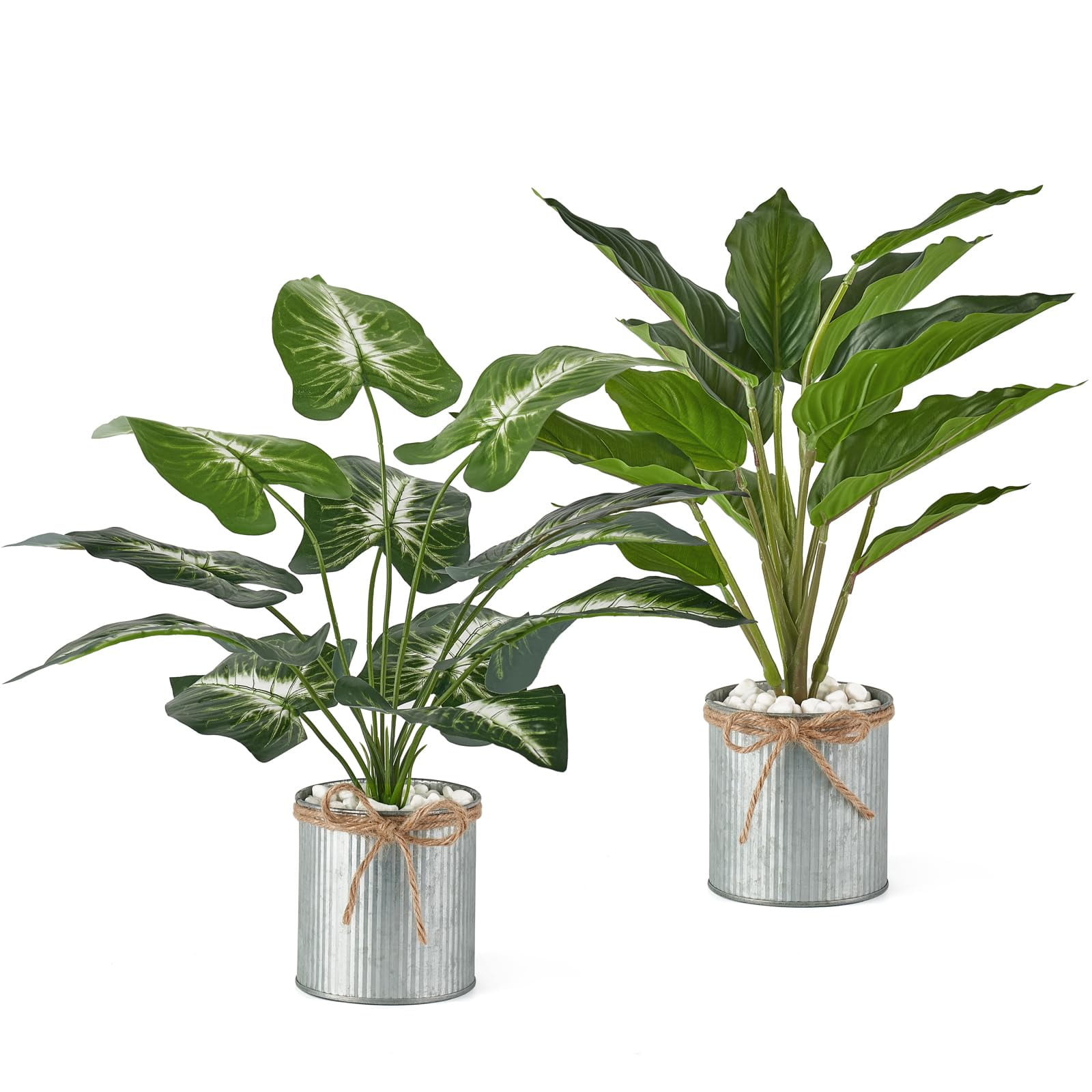 Mkono Fake Plants in Farmhouse Galvanized Pots 2 Pack Potted Artificial ...