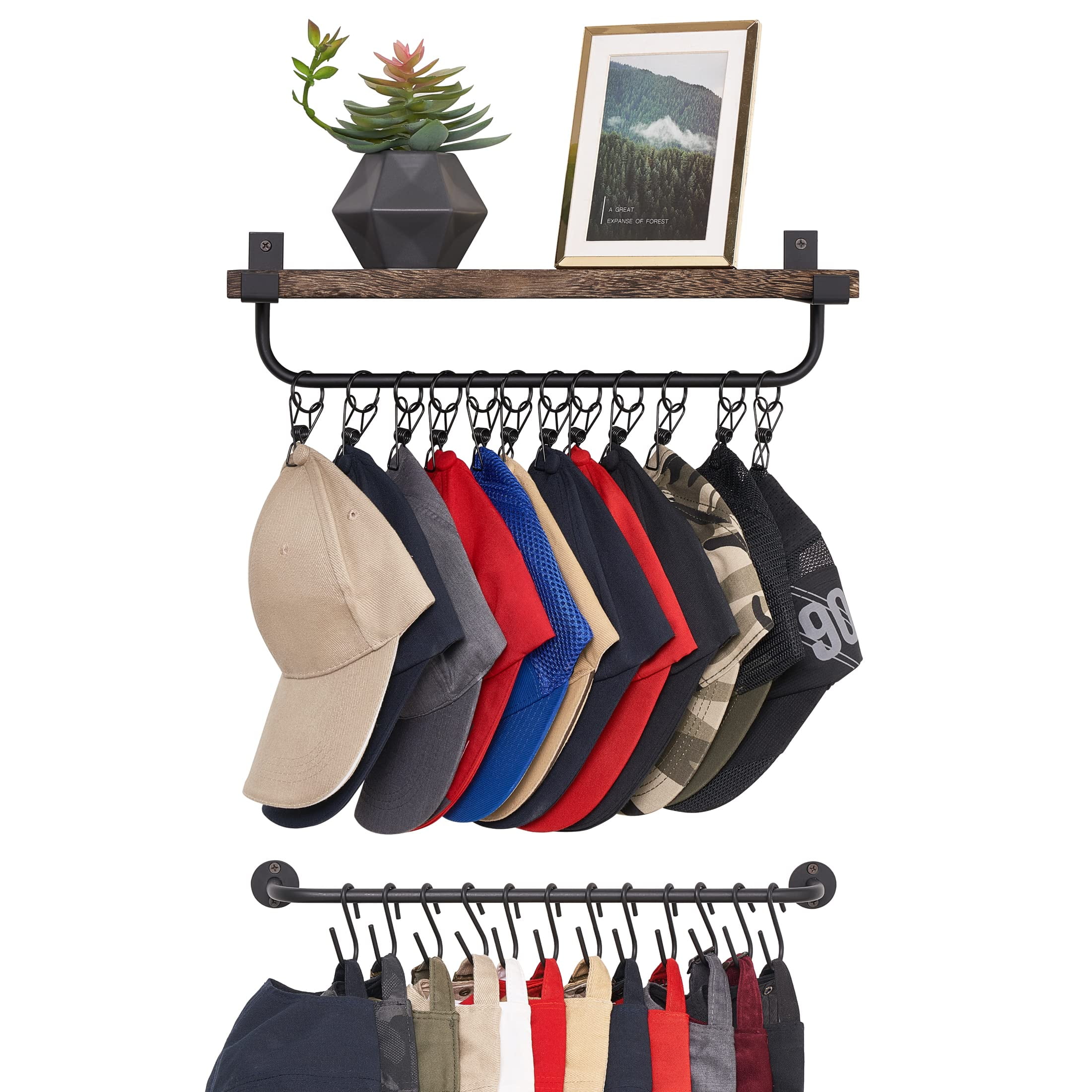 Mkono Hat Rack for Wall with Shelf 24 Baseball Caps Organizer with 12 ...